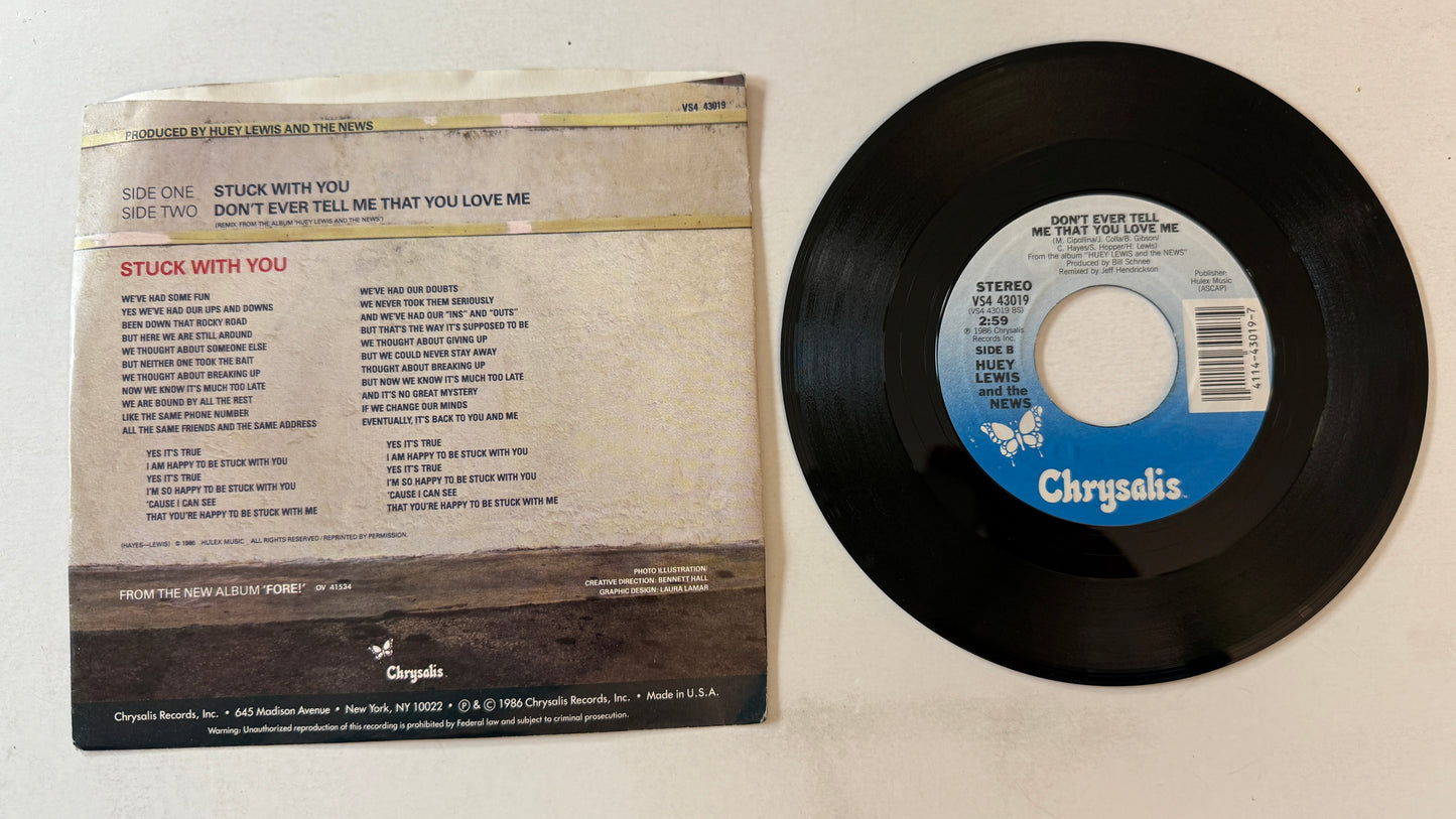 Huey Lewis & The News Stuck With You Used 45 RPM 7" Vinyl VG+\ – Slow ...