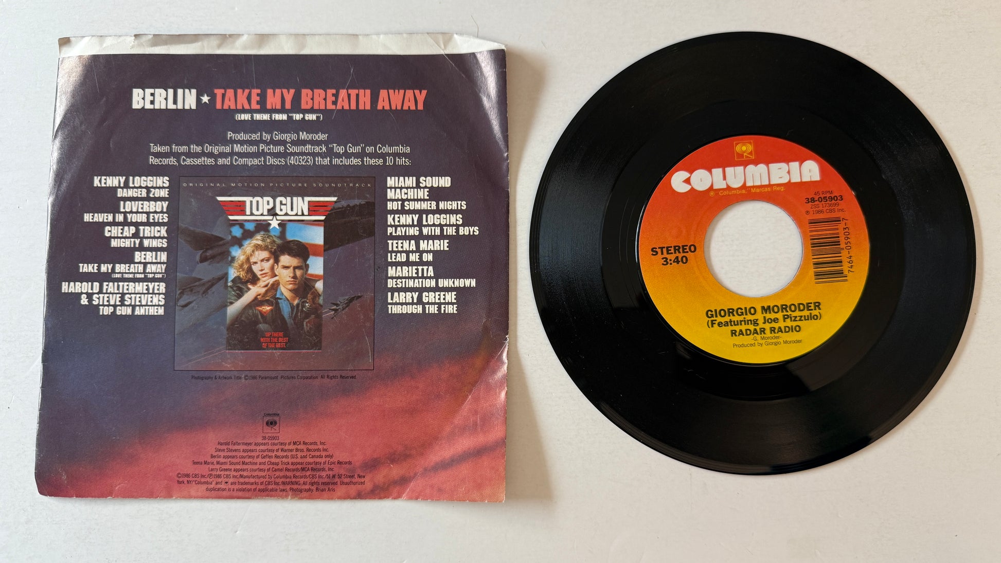 Berlin Take My Breath Away (Love Theme From "Top Gun") Used 45 RPM 7 ...